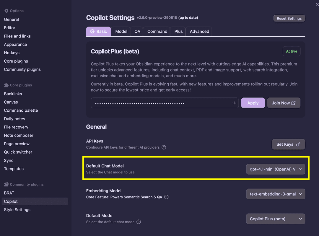 Copilot Settings | Copilot for Obsidian