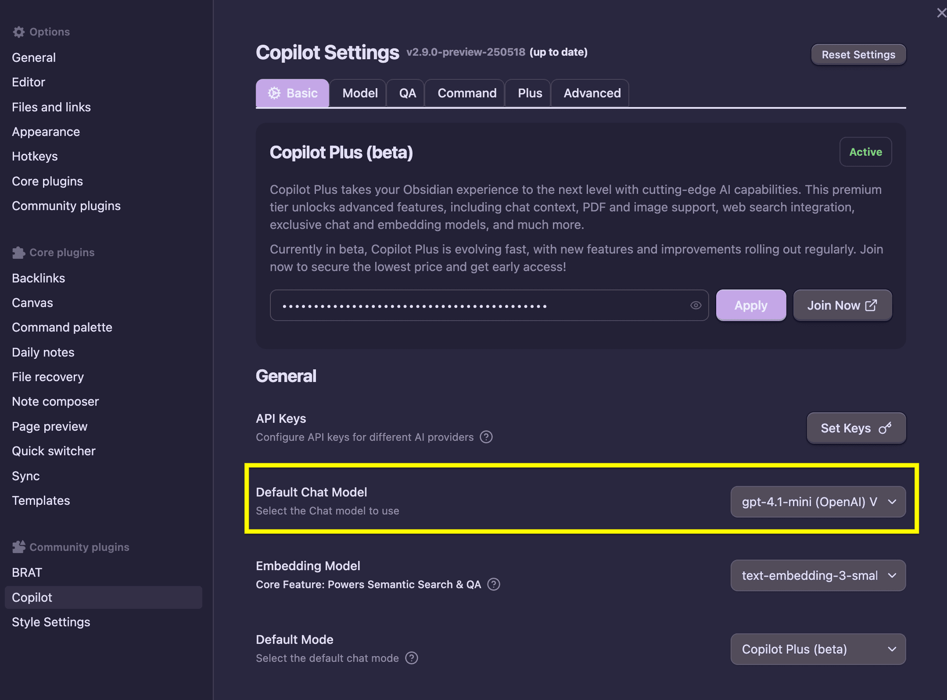 Copilot Settings | Copilot for Obsidian