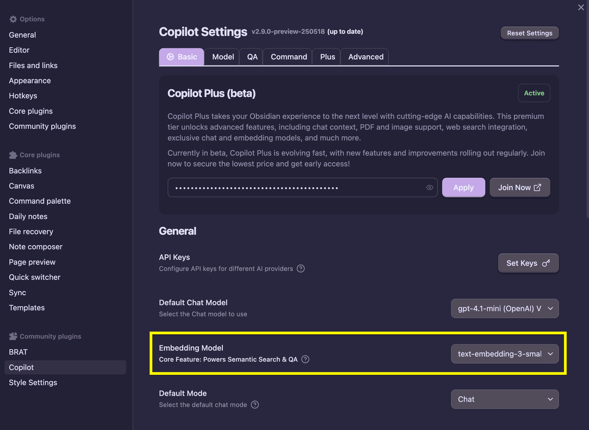 Copilot Settings | Copilot for Obsidian