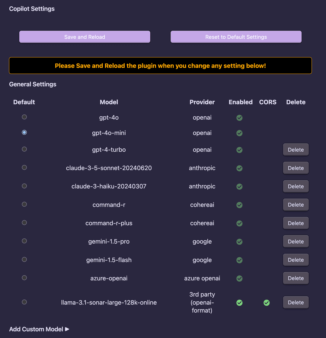 Copilot Settings | Copilot for Obsidian