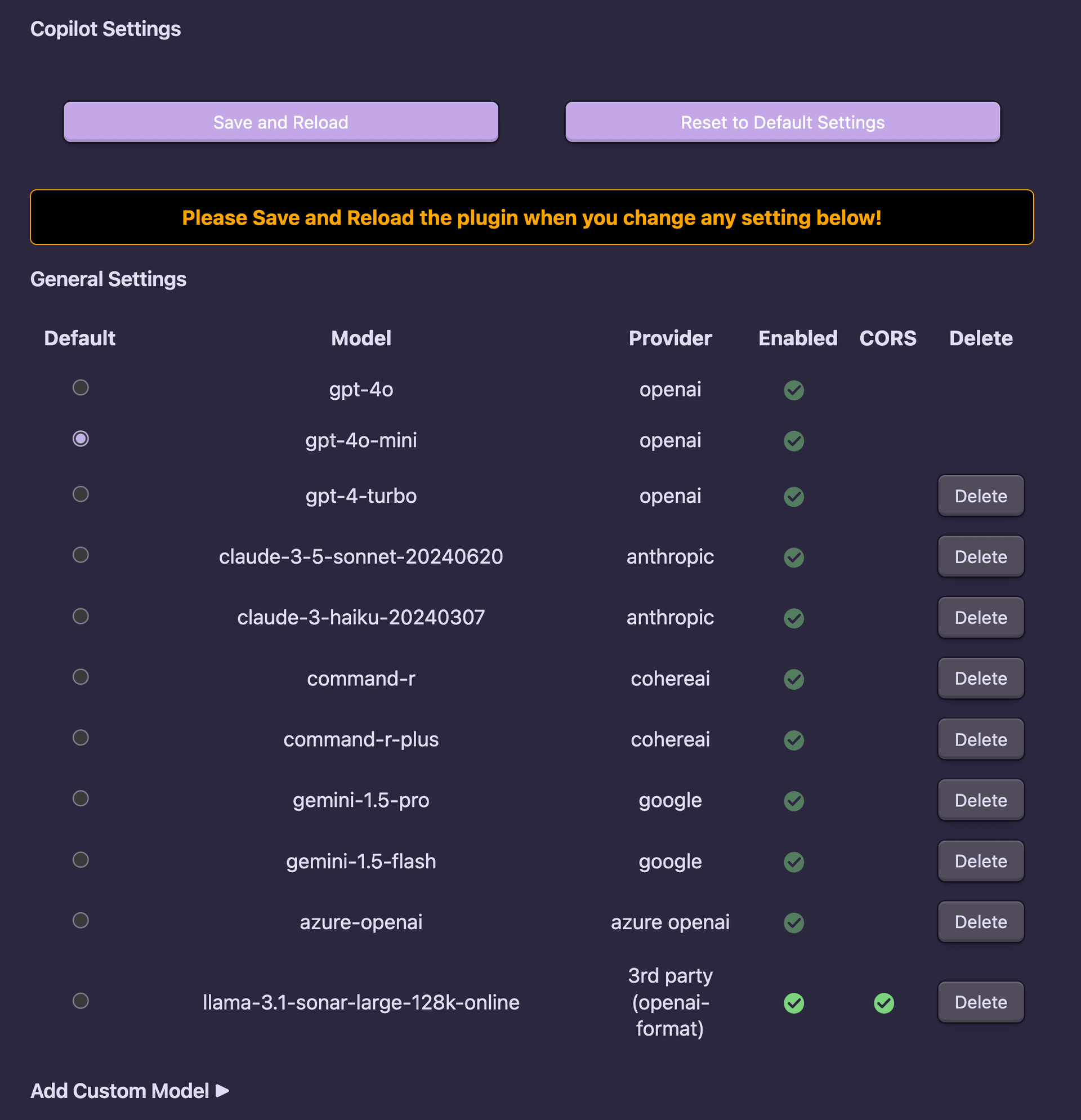 Copilot Settings | Copilot for Obsidian